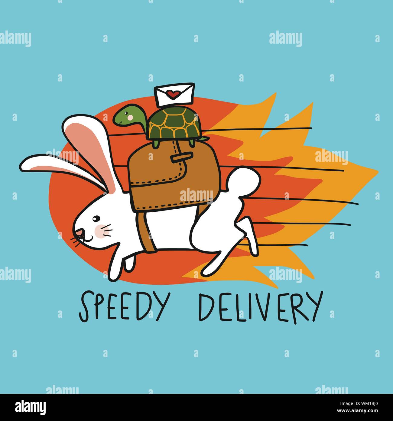 Speedy Delivery rabbit and turtle postman fast running cartoon vector ...