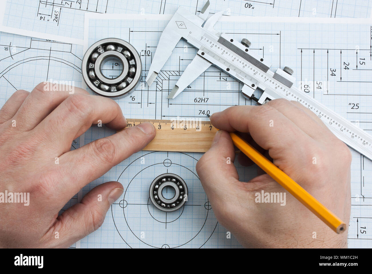 tools and mechanisms detail on the background of technical drawings ...