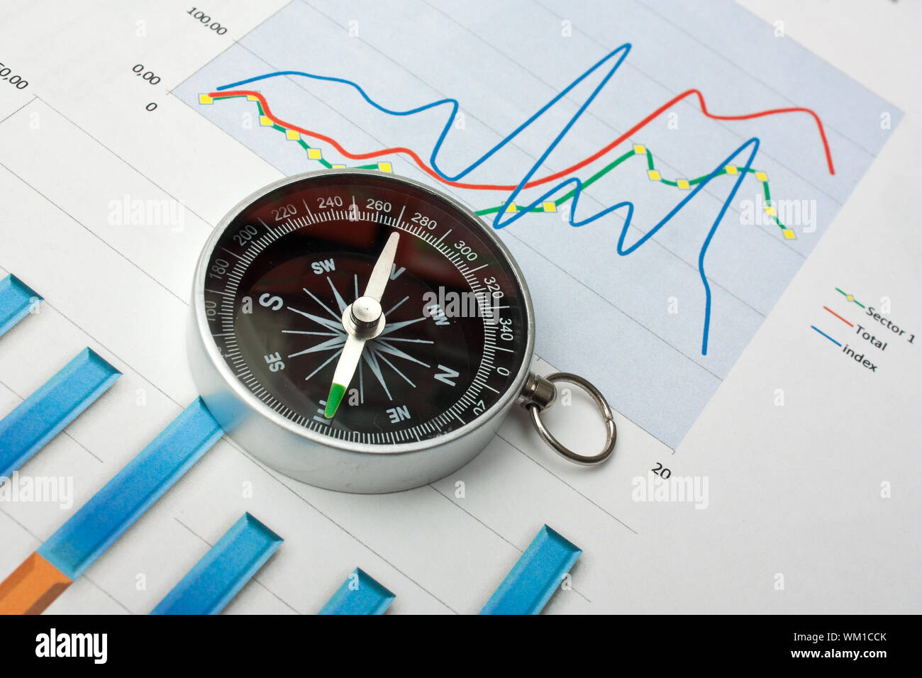 compass on the background of economic growth charts Stock Photo - Alamy