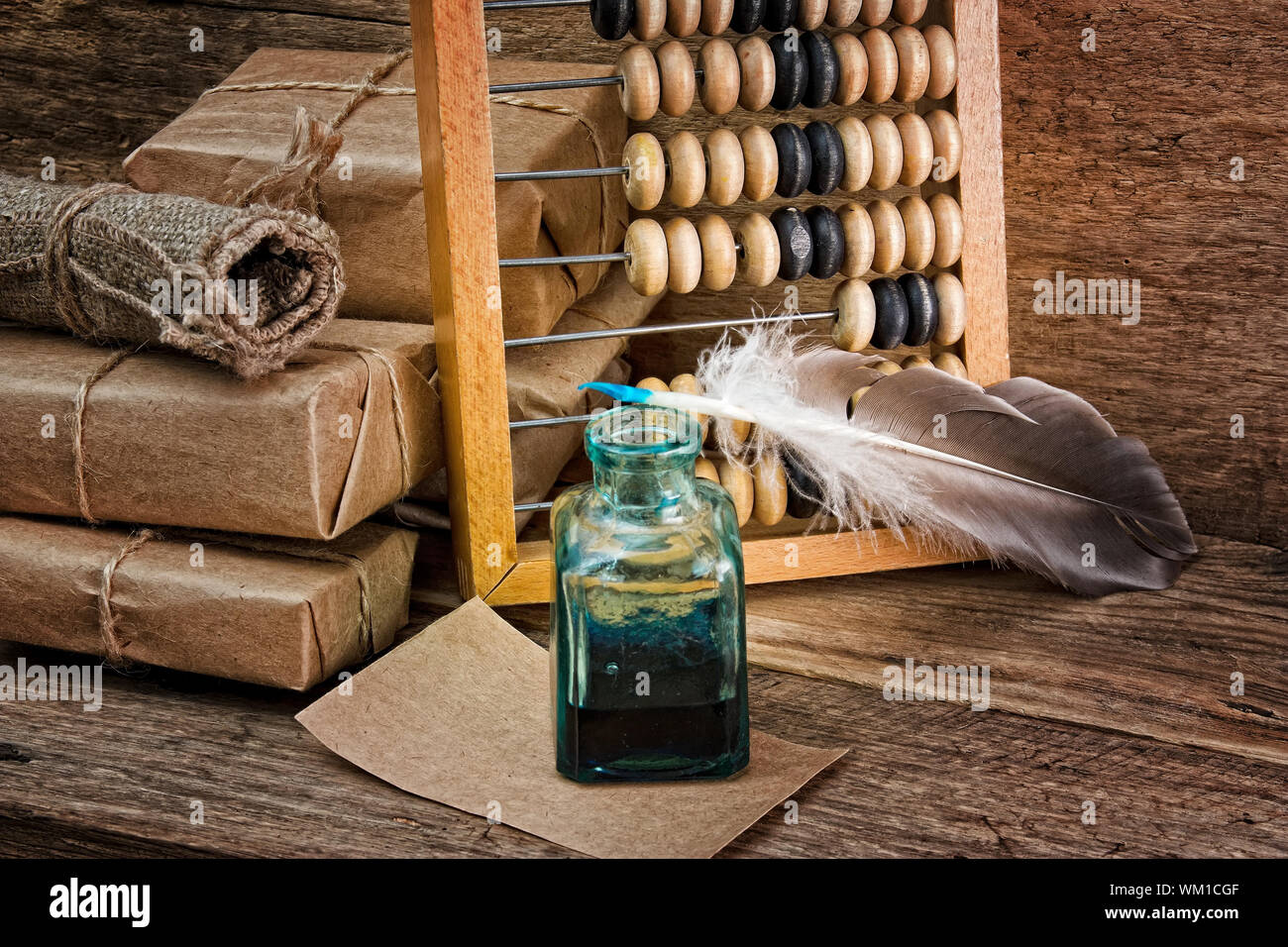 Still Life in a warehouse with abacus in old-style Stock Photo - Alamy