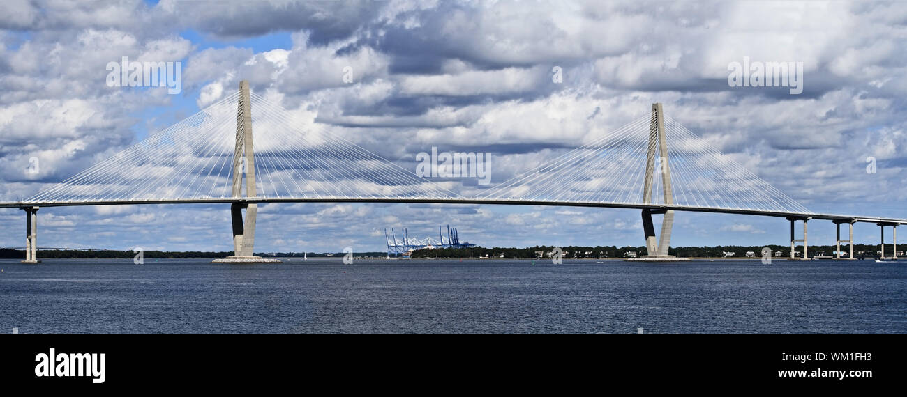 Cooper River Bridge in Charleston, South Carolina on a beautiful day ...
