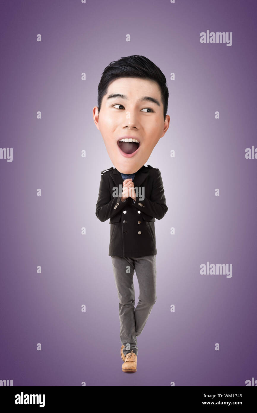 Funny Asian big head man, full length portrait Stock Photo - Alamy