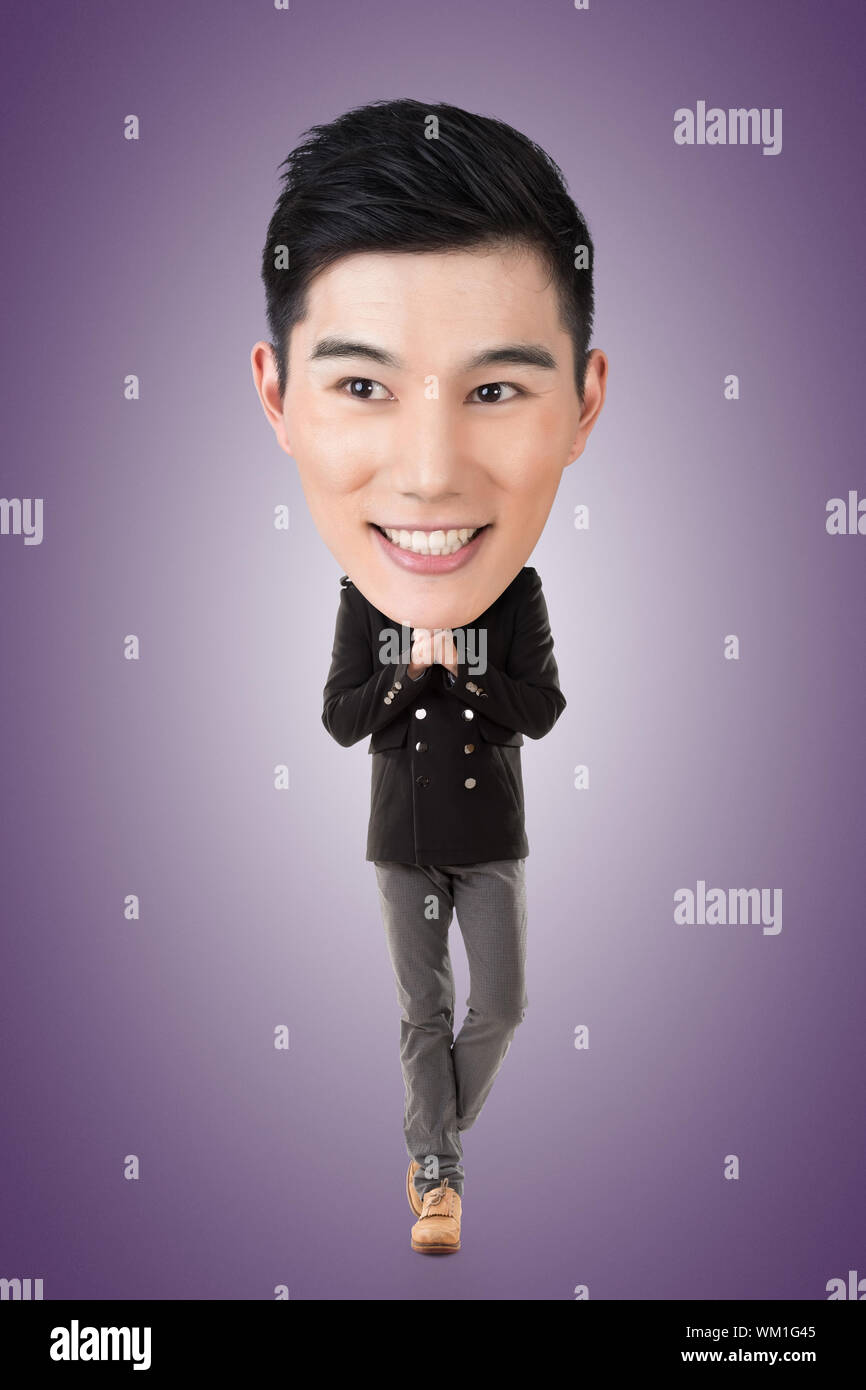 Funny Asian big head man, full length portrait Stock Photo - Alamy