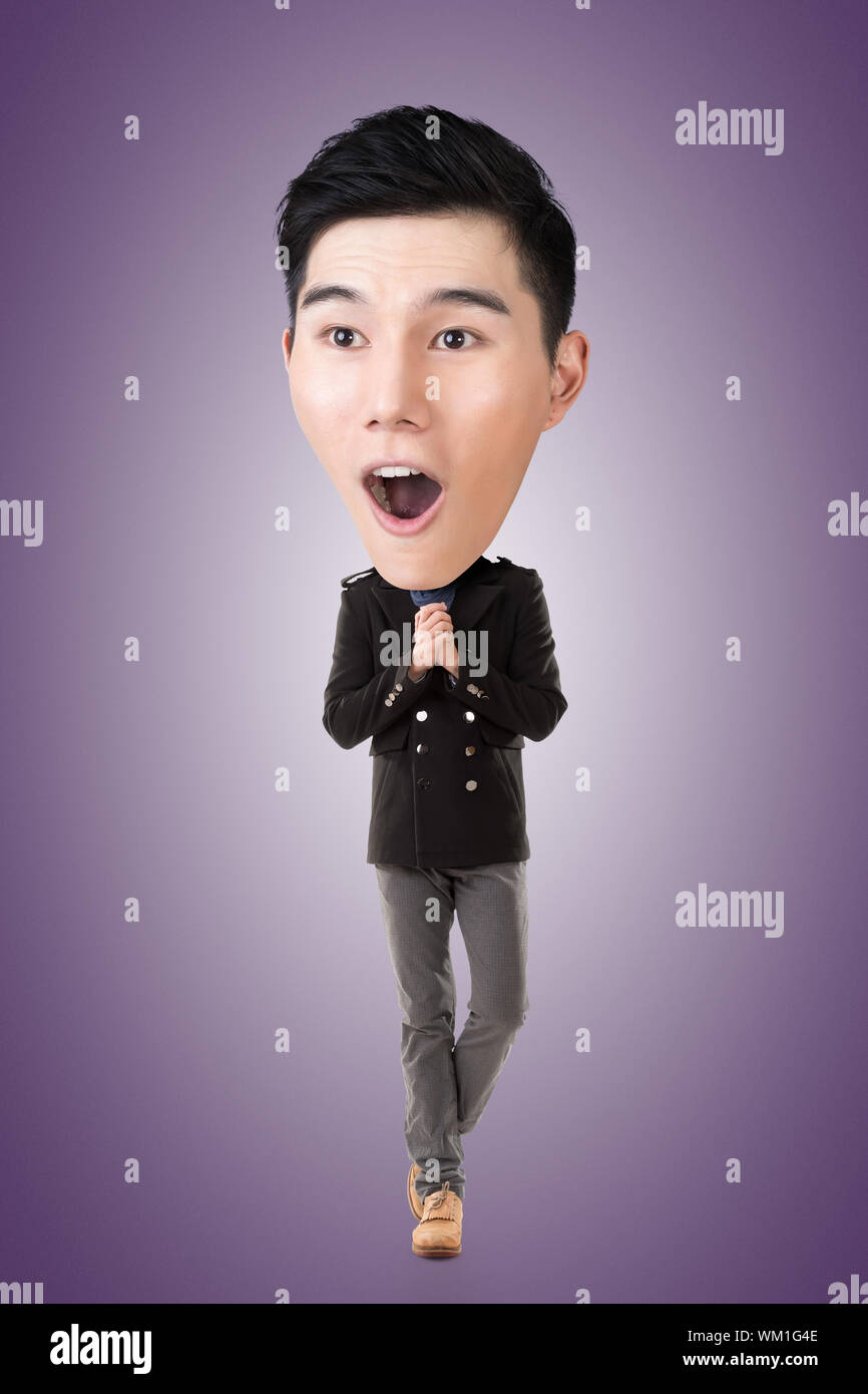 Funny Asian big head man, full length portrait Stock Photo - Alamy