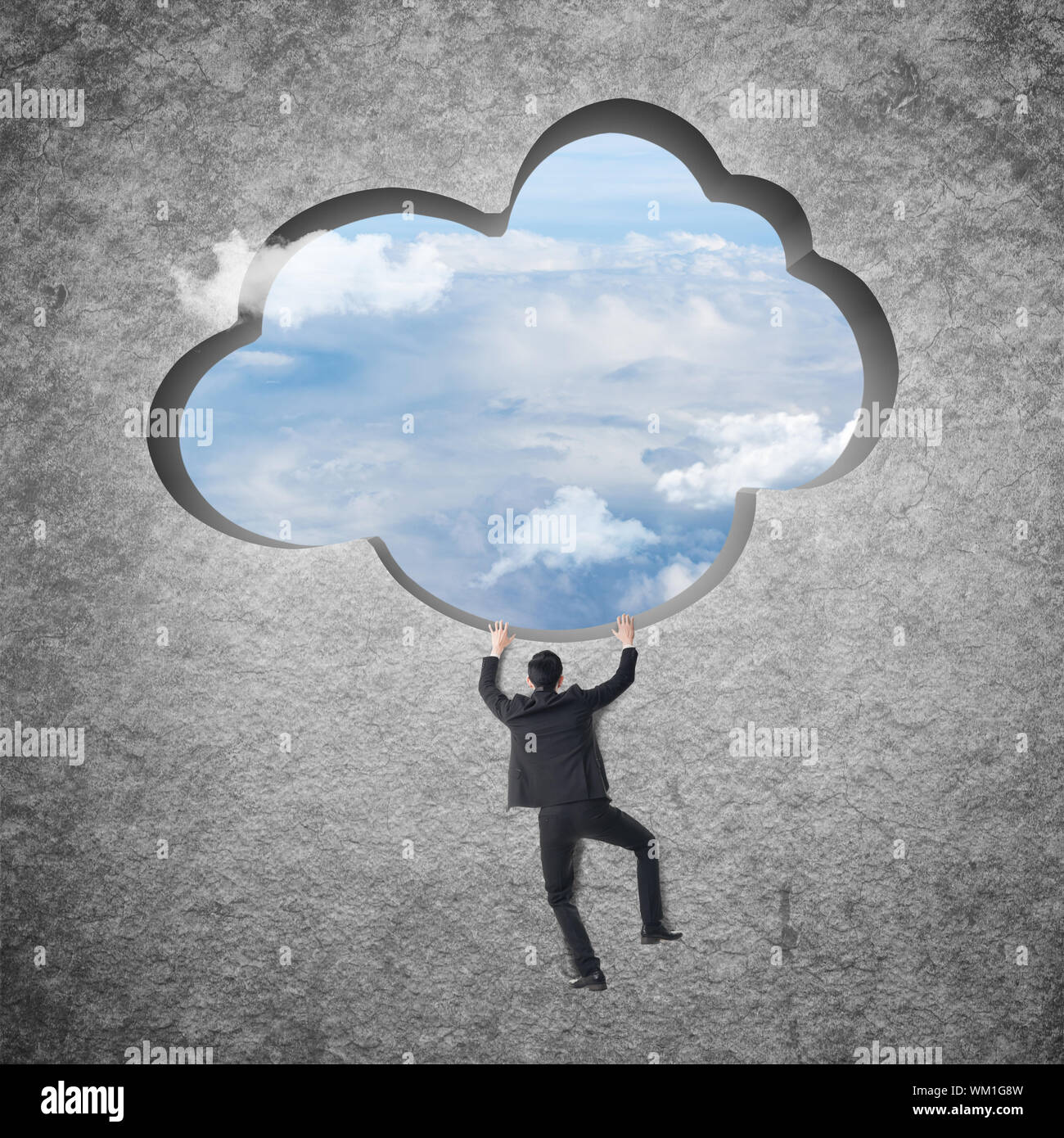 Climb to the cloud, concept of escape, cloud, technology etc Stock ...