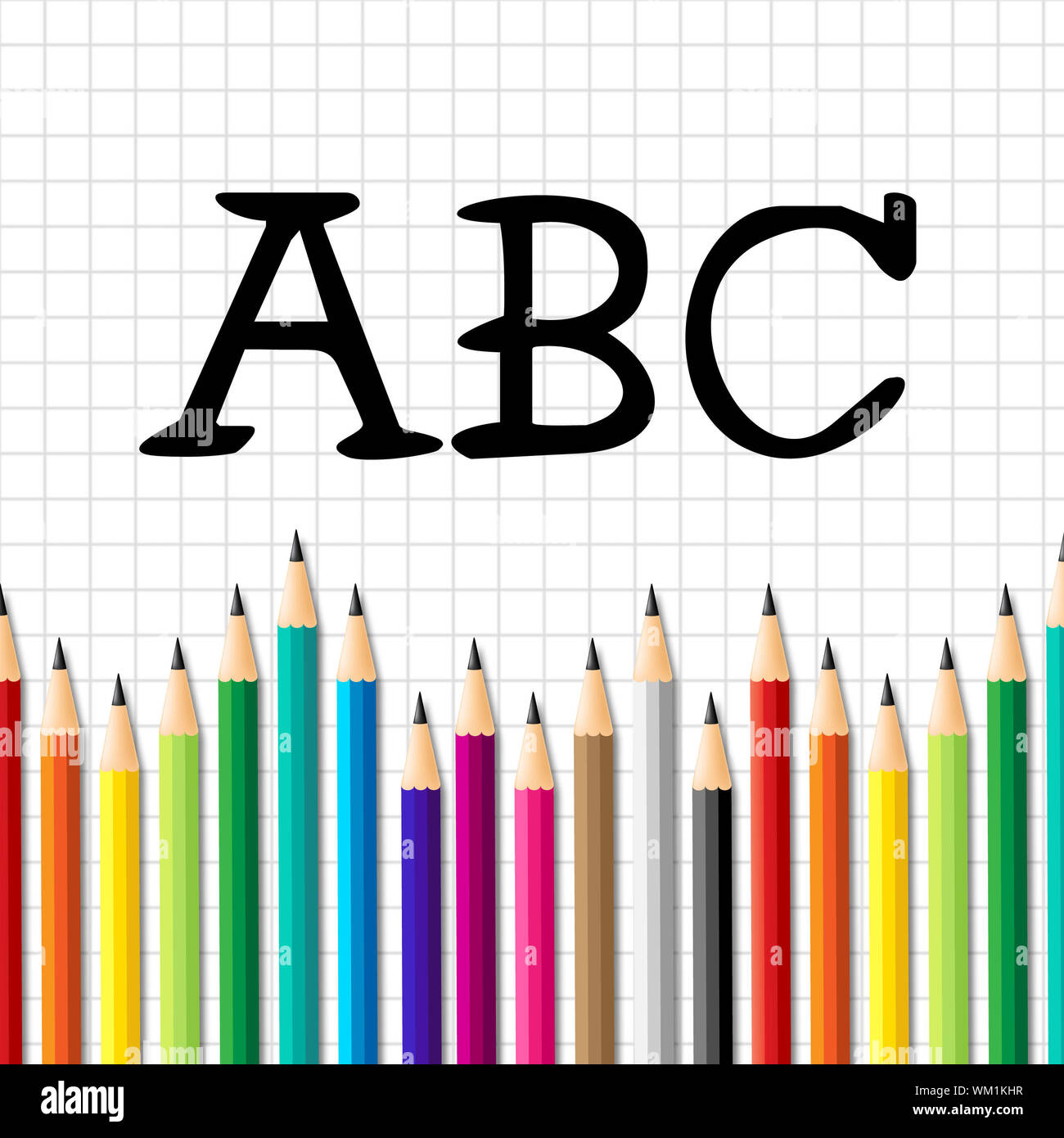 Abc Pencils Indicating Early Education And Children Stock Photo - Alamy