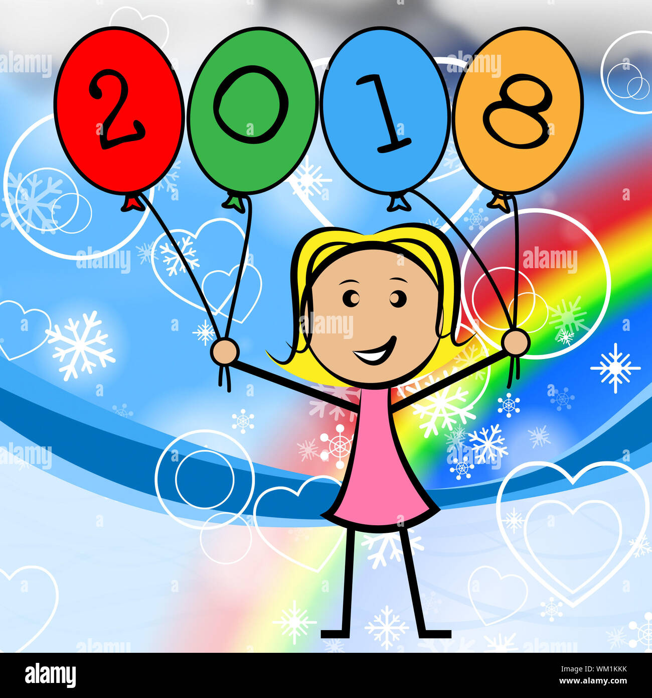 Twenty Eighteen Balloons Meaning Young Woman And Youths Stock Photo - Alamy