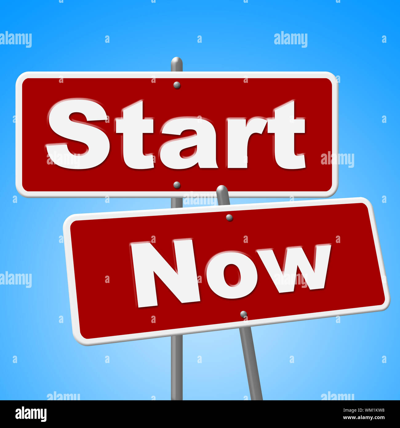Start Now Signs Meaning At The Moment And Starting Stock Photo - Alamy