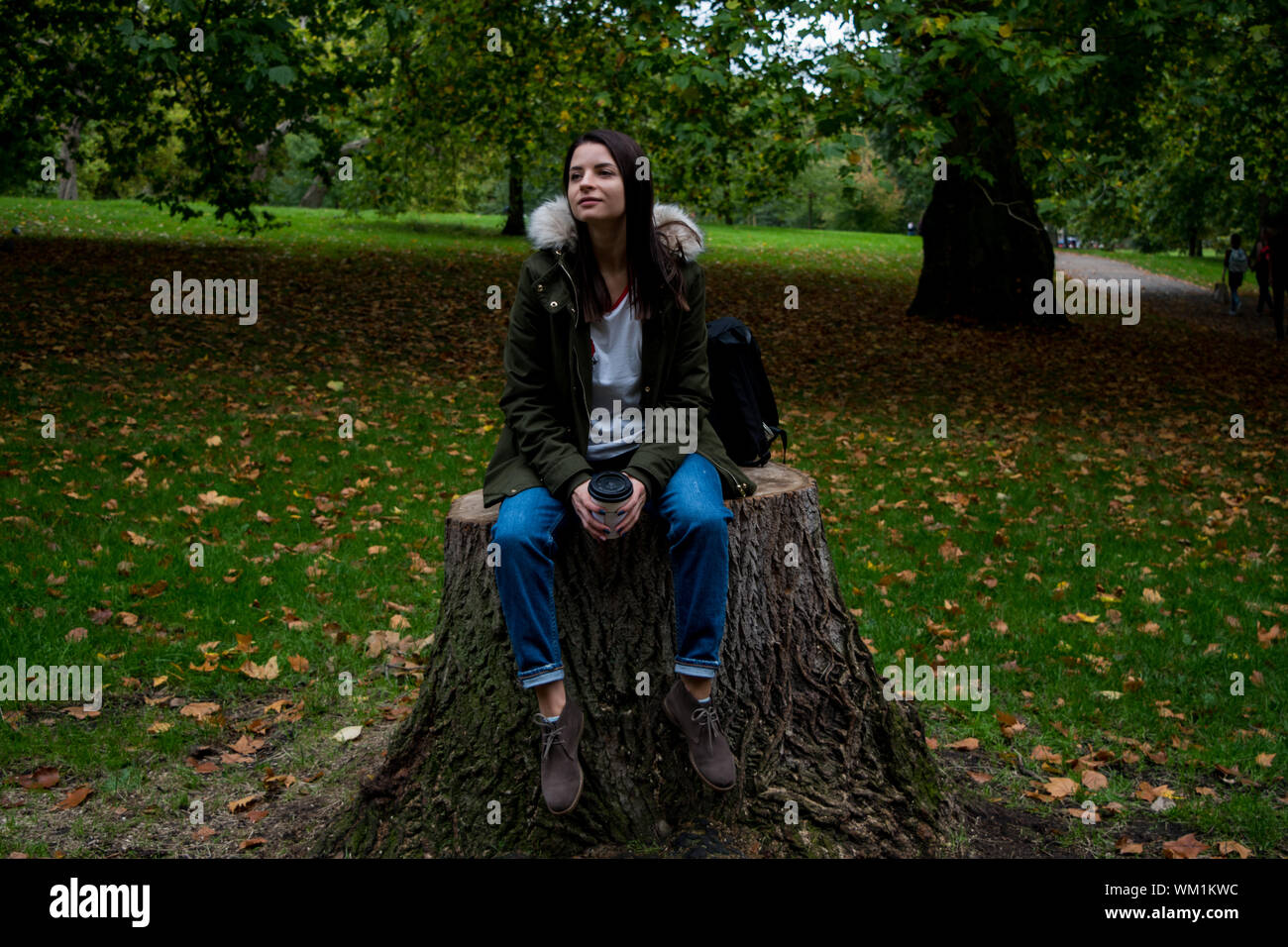 One Woman Sitting Tree Stump High Resolution Stock Photography and ...