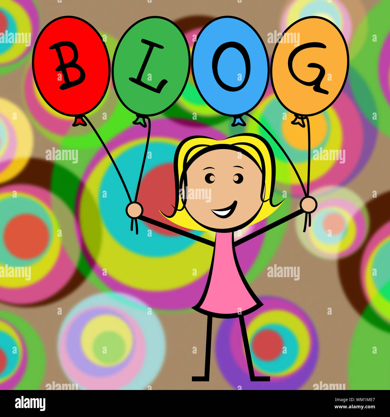 Blog Balloons Representing Young Woman And Blogger Stock Photo - Alamy
