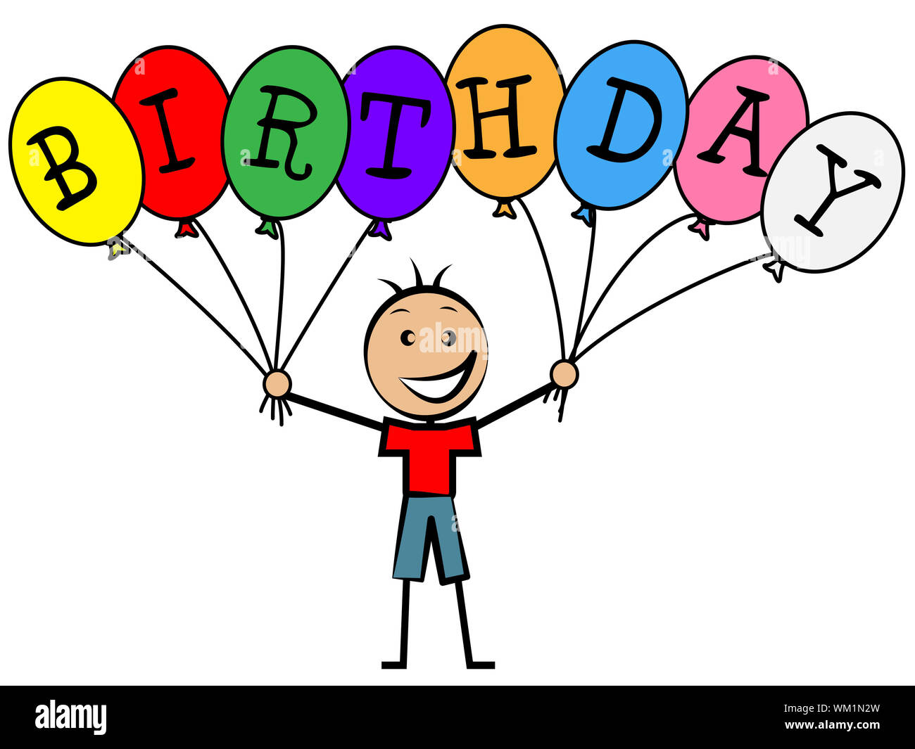 Birthday Balloons Showing Party Greeting And Male Stock Photo - Alamy