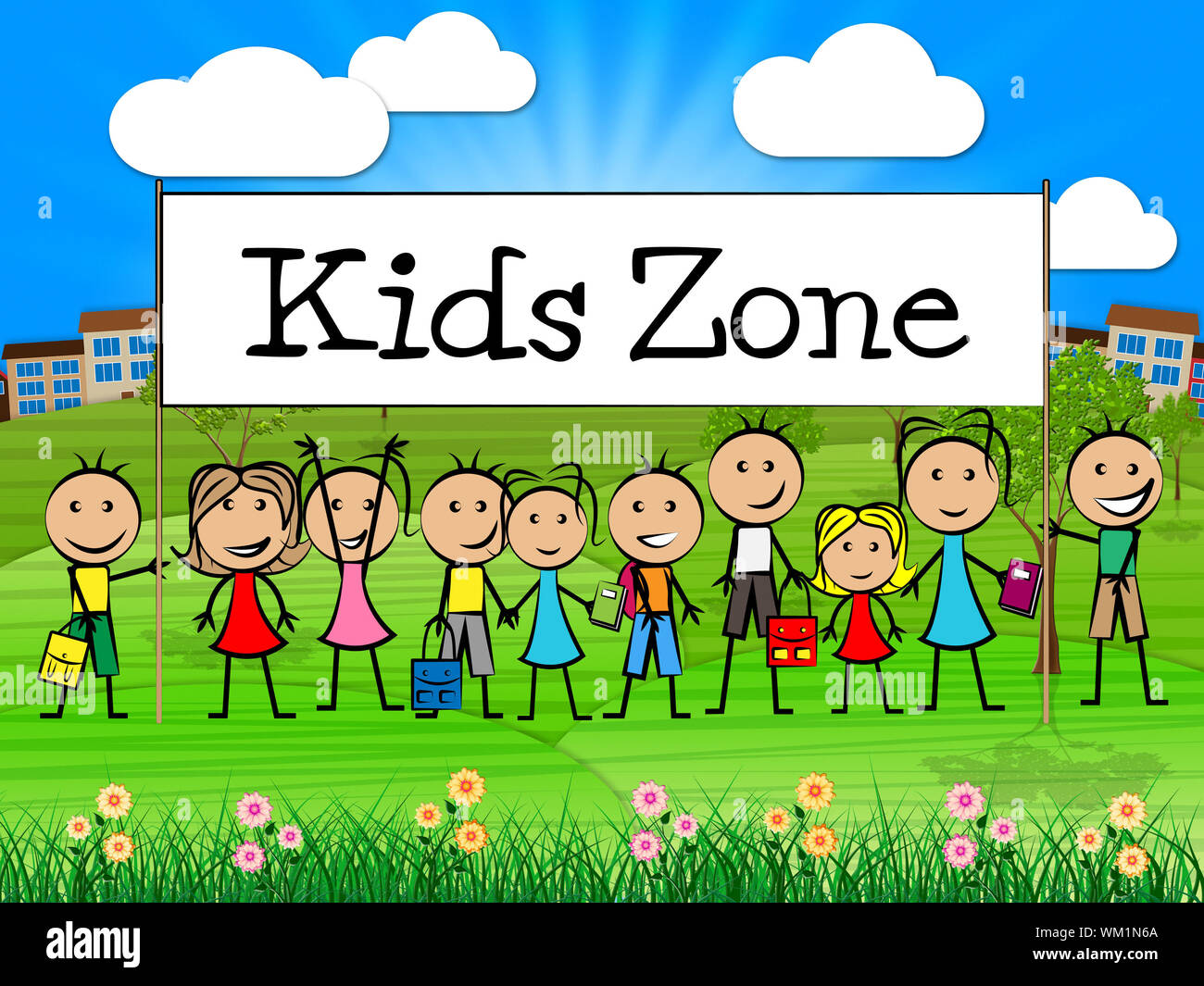 Kids Zone Banner Meaning Free Time And Youngsters Stock Photo - Alamy