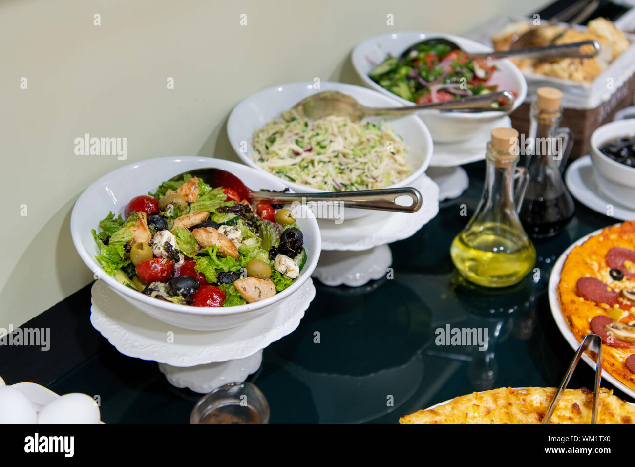 Detail of a beautiful salad buffet with a rich choice, healthy food ...