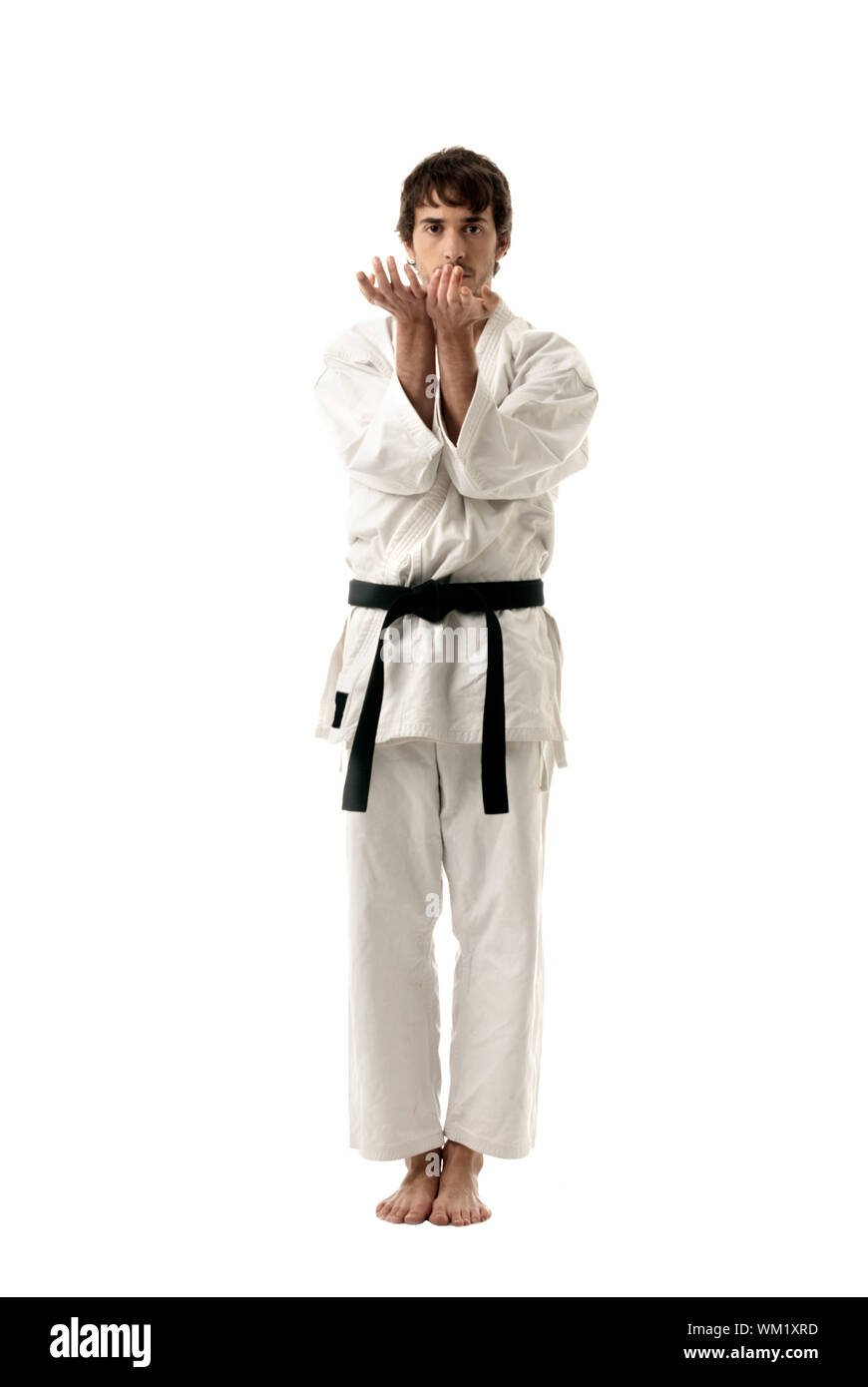 Karate male fighter young isolated on white background Stock Photo - Alamy