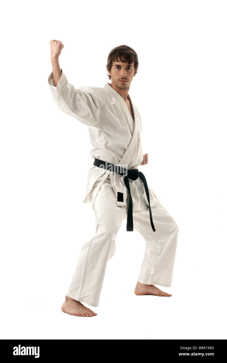 Karate male fighter young isolated on white background Stock Photo - Alamy