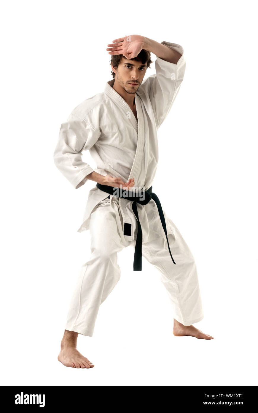 Karate male fighter young isolated on white background Stock Photo - Alamy
