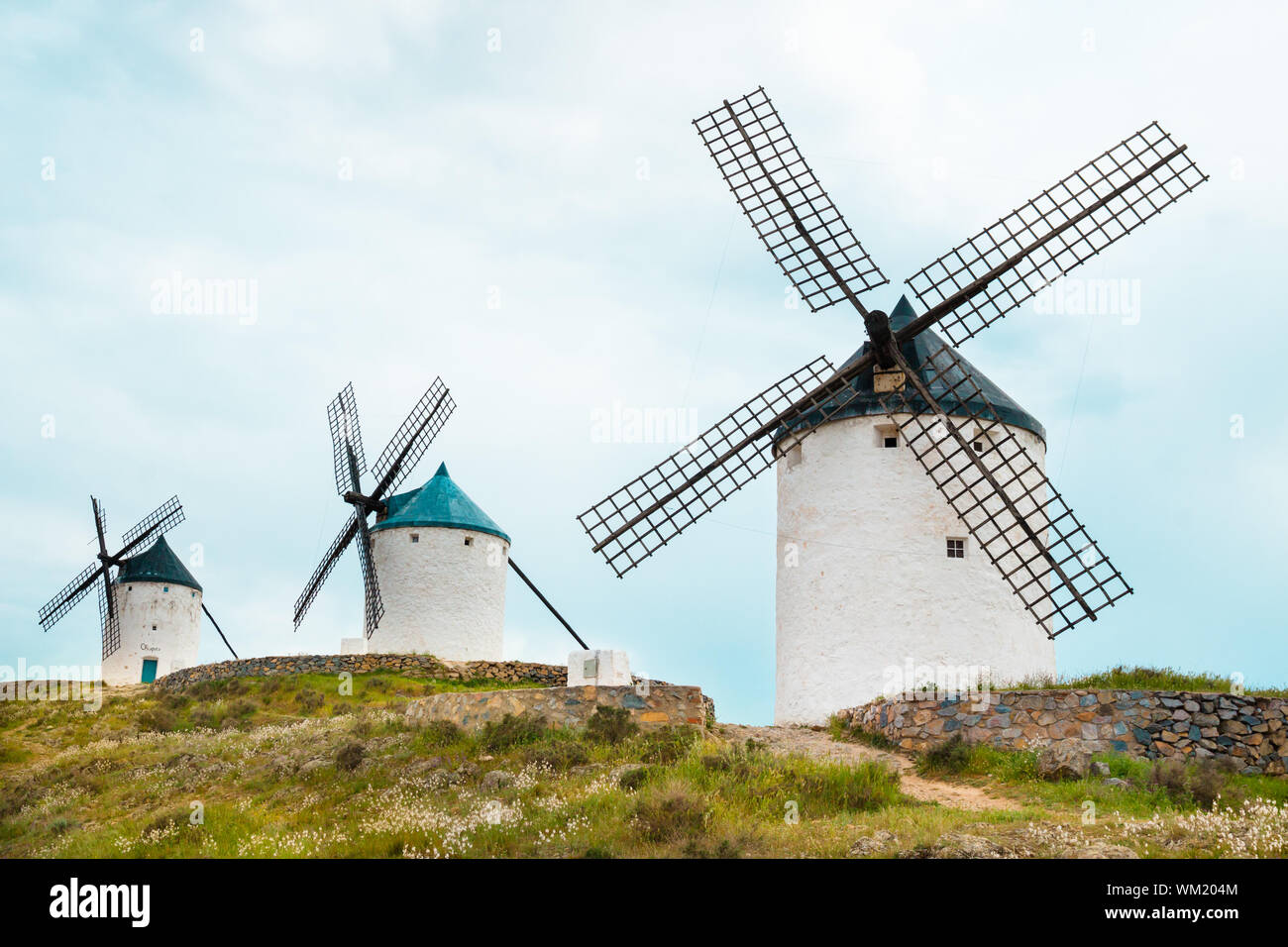Vintage widnmills in the mainland of La Mancha, Consuegra, Spain Stock ...