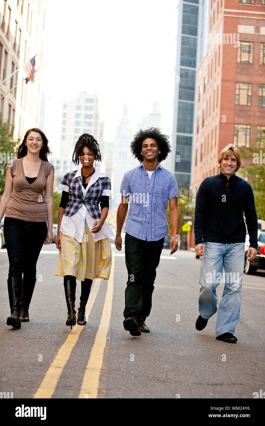 Happy people downtown america hi-res stock photography and images - Alamy