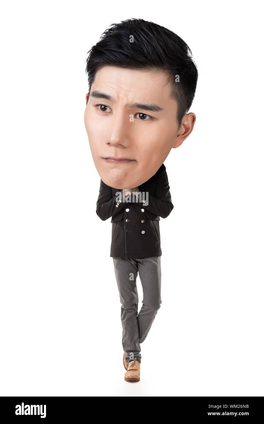 Funny Asian big head man, full length portrait Stock Photo - Alamy