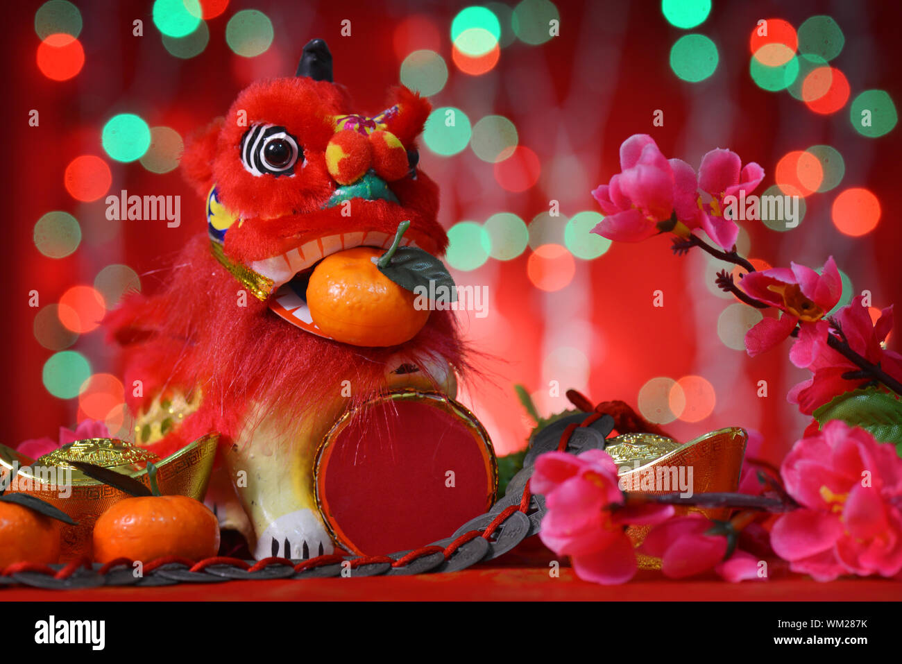 Chinese new year festival decorations, miniature dancing lion and ...