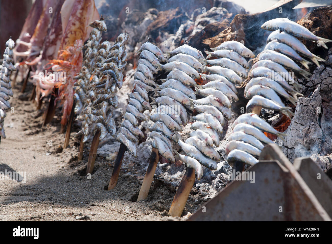 spanish typical sardines espeto cooking in Malaga Stock Photo - Alamy
