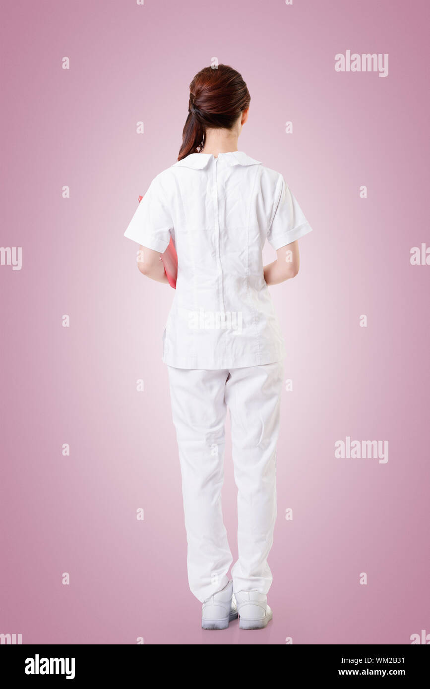Asian nurse woman, rear view full length portrait Stock Photo - Alamy