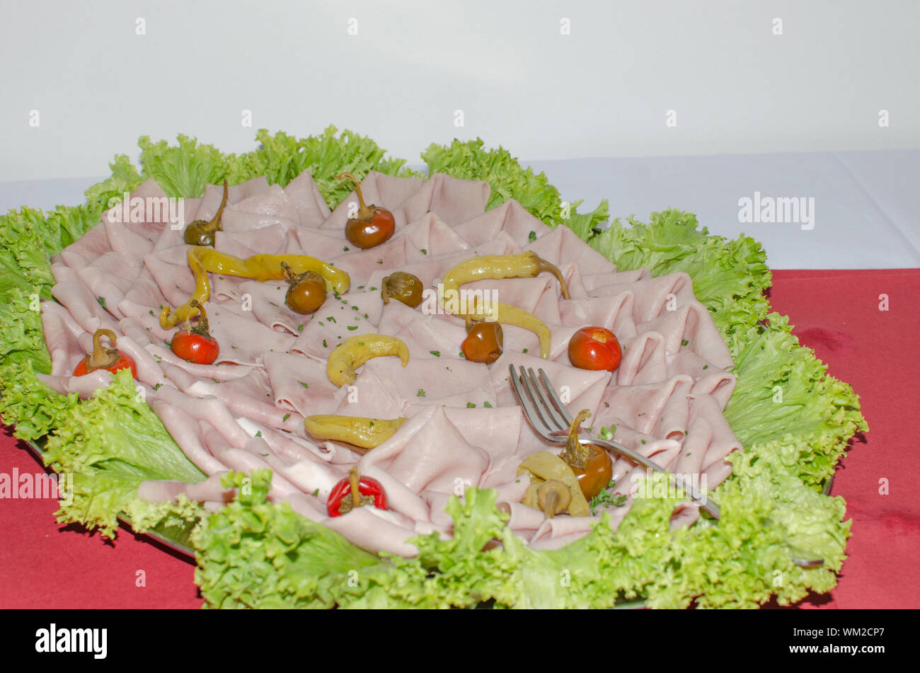 Junket - platter with cheese and ham Stock Photo - Alamy