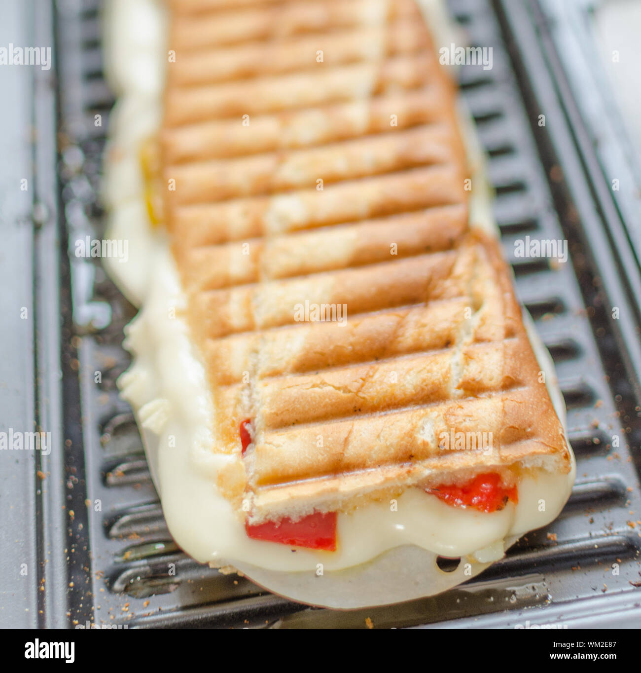 Panini sandwiches italien with paprica, cheese, eggs and ham Stock ...