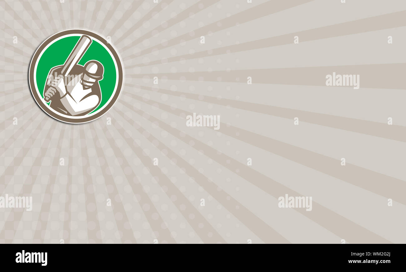 Business card showing illustration of a cricket player batsman with bat ...