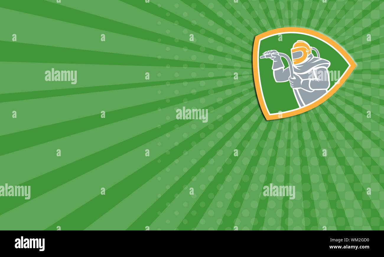 Business card showing illustration of a sandblaster worker holding ...