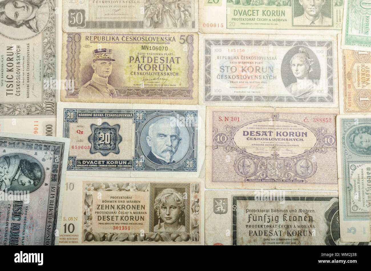 Old Czech banknotes, money background, all real money Stock Photo - Alamy