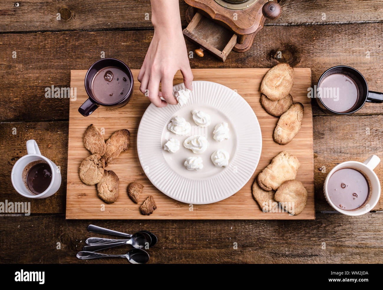 Homemade hot chocolate, homemade butter cookies, cream puffs Stock ...