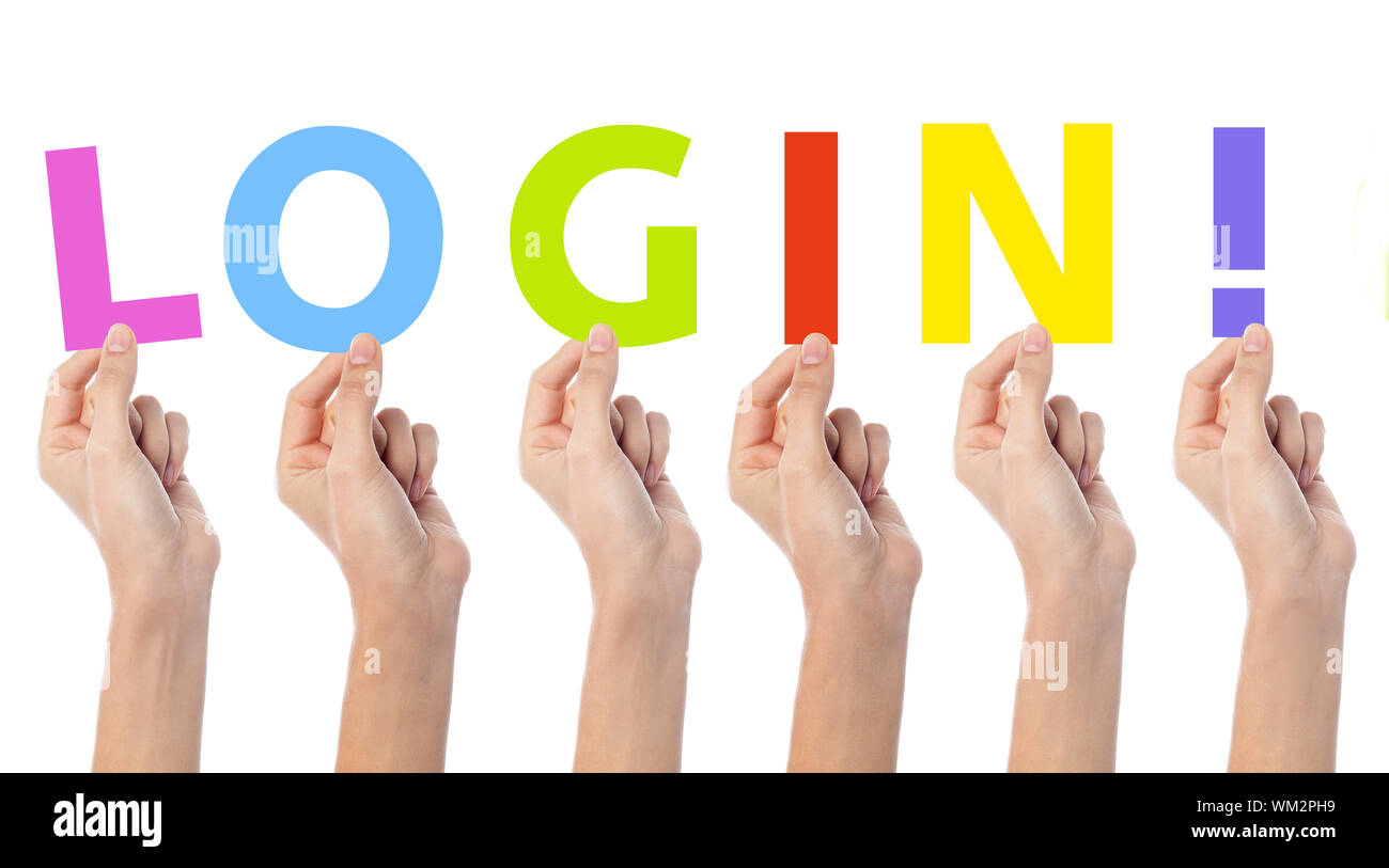 Many hands holding word hi-res stock photography and images - Alamy