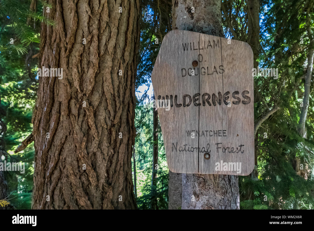 William O. Douglas Wilderness boundary sign along the Naches Peak Loop ...