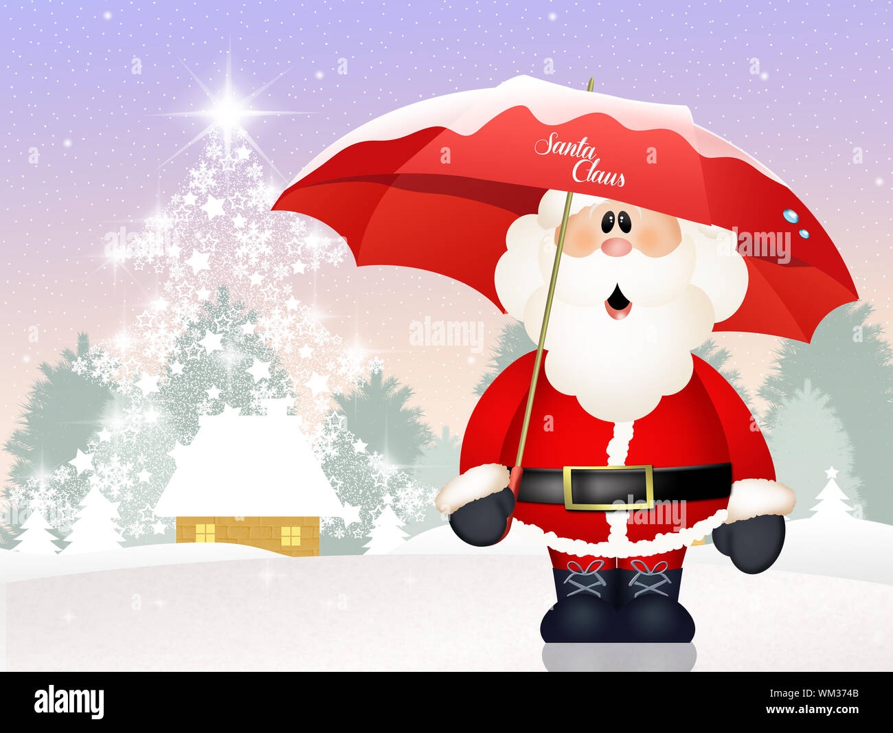 Santa Claus with umbrella Stock Photo - Alamy