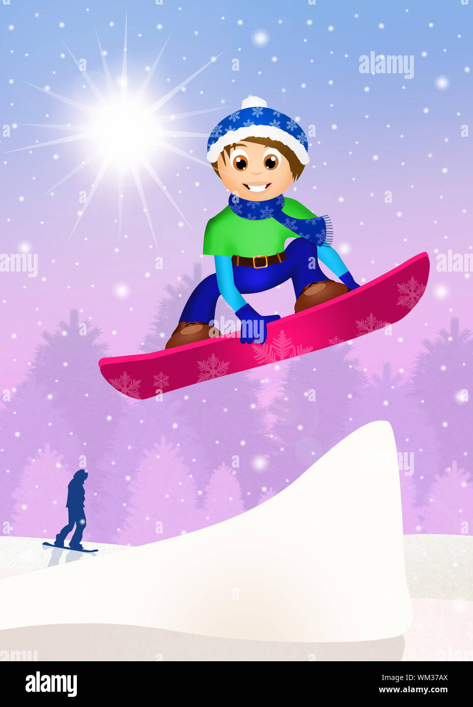 boy jumping on snowboard Stock Photo - Alamy