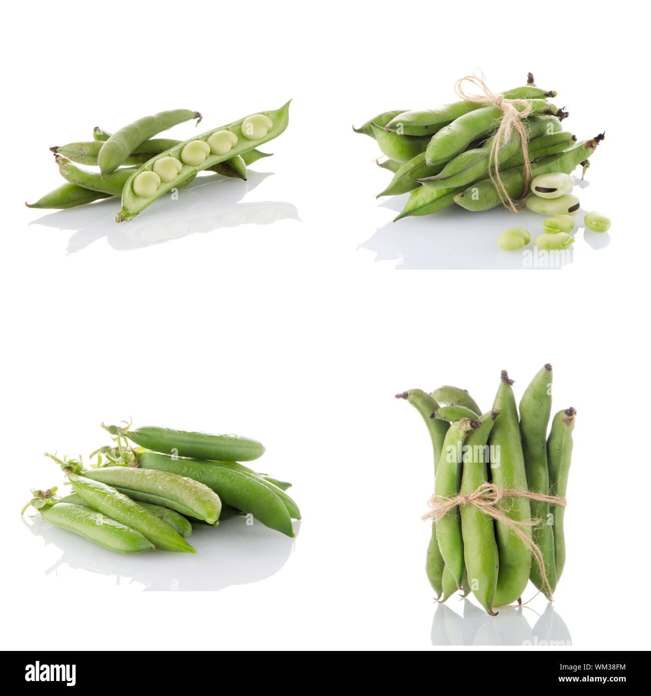 Set of green bean pods on white background Stock Photo - Alamy