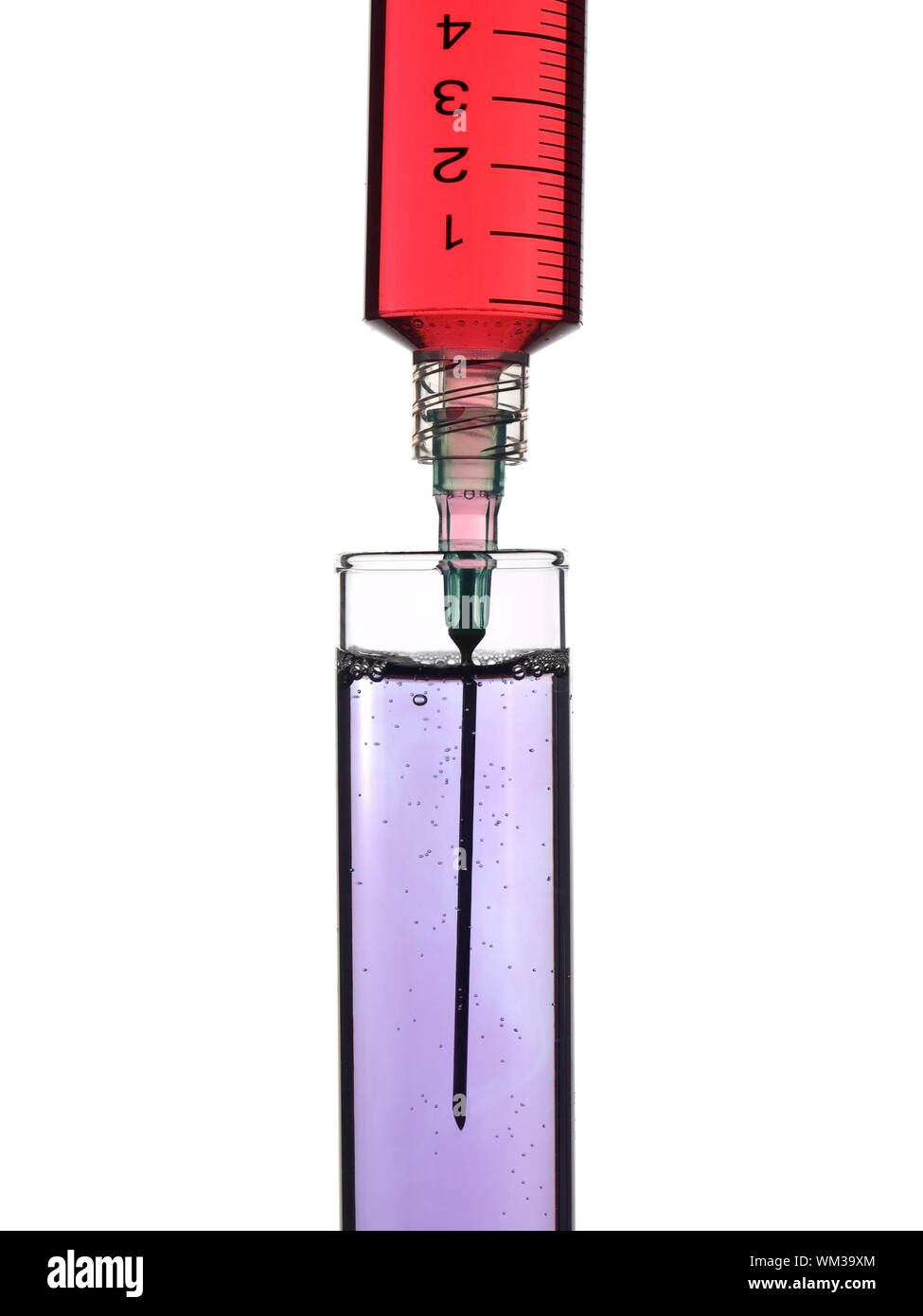 Syringe drooping sample on a test tube. Isolated on white Stock Photo ...