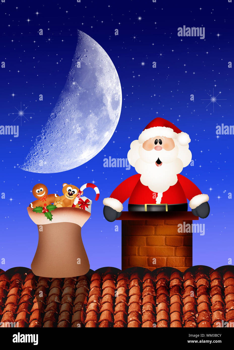 Santa Claus in the fireplace Stock Photo - Alamy
