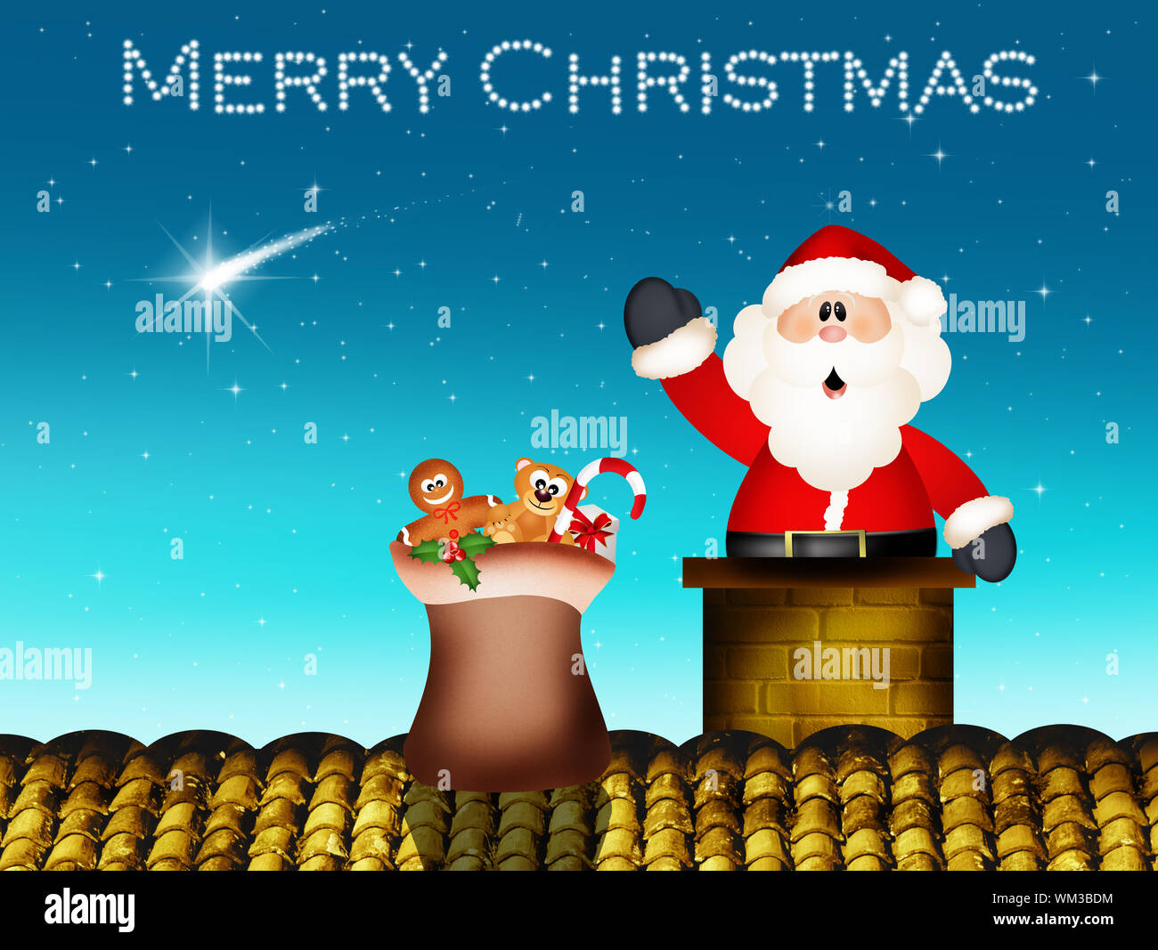 Santa Claus on fireplace Stock Photo - Alamy