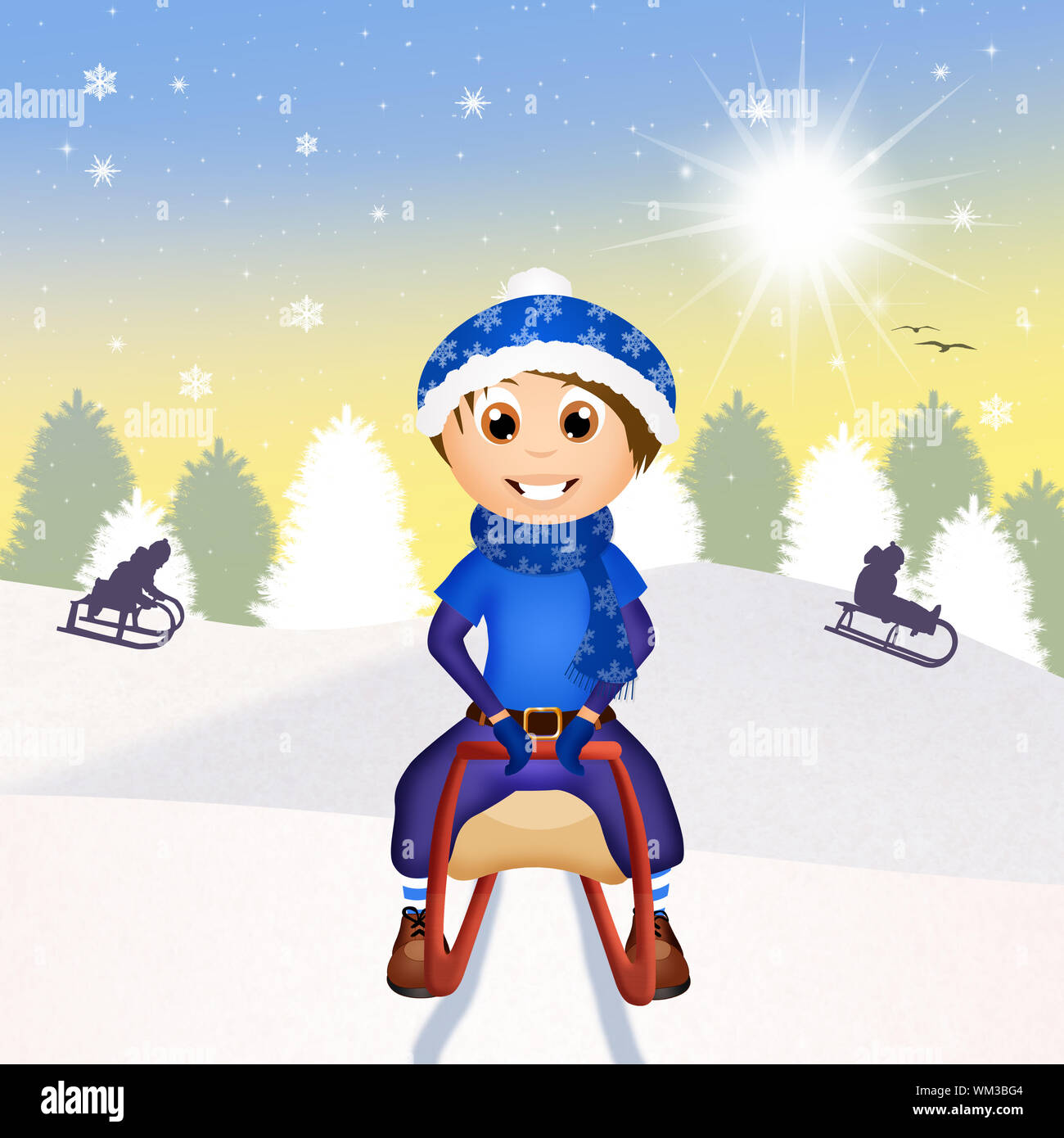 child on sleigh Stock Photo - Alamy