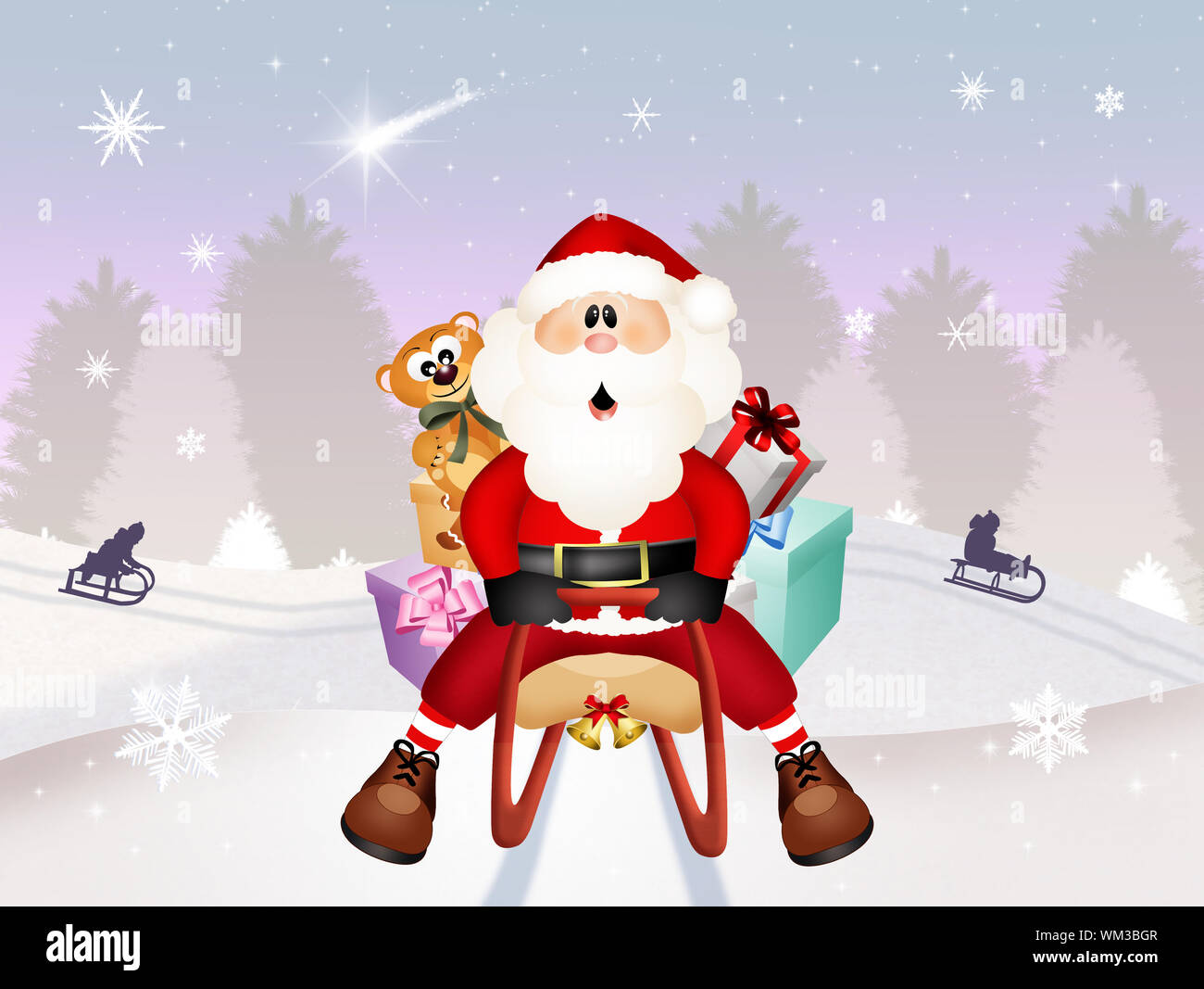 Santa Claus on sleigh in winter Stock Photo - Alamy
