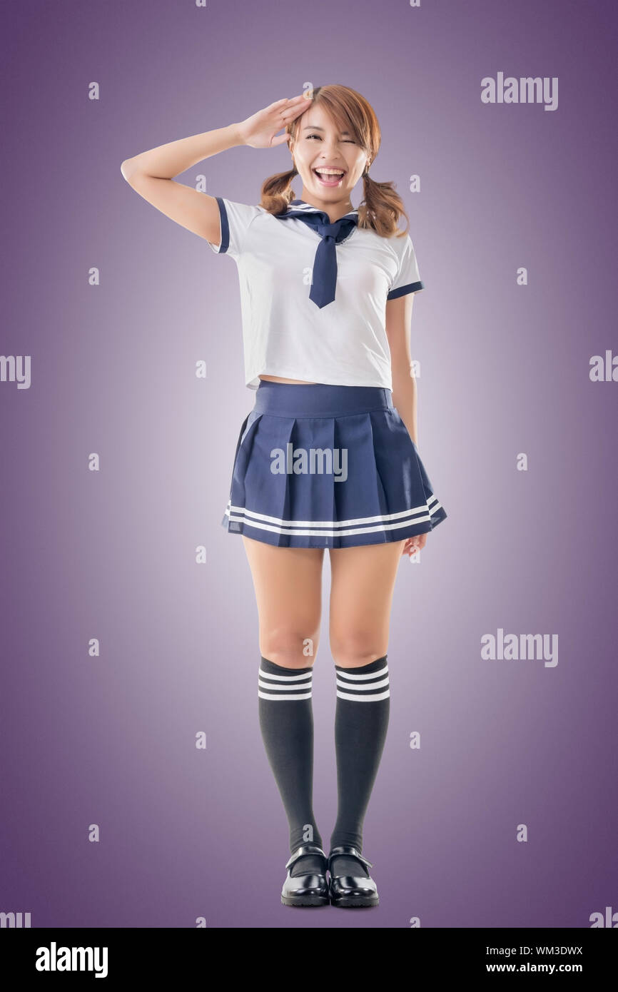 Japanese style school girl in sailor suit, full length portrait Stock ...