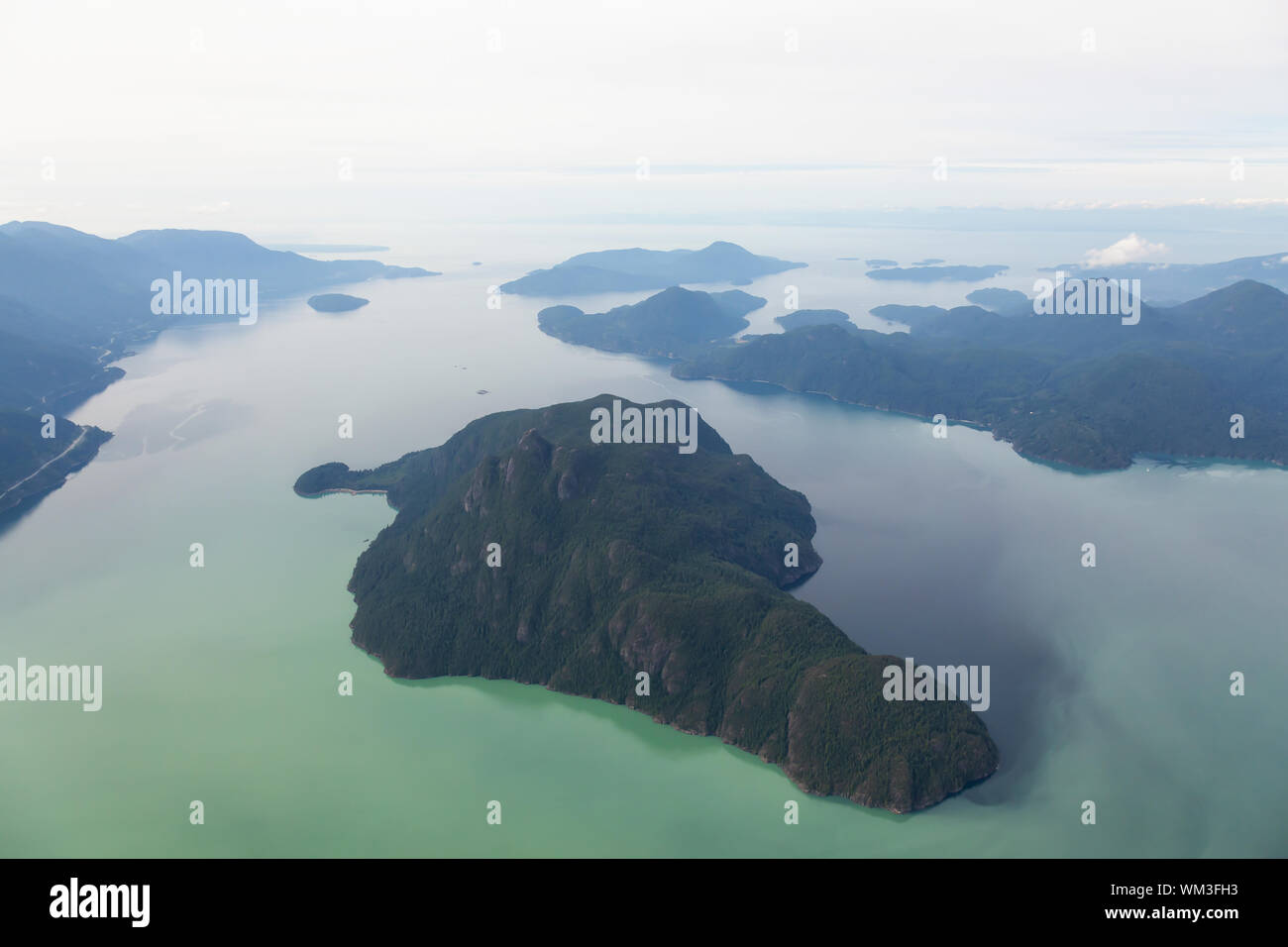 Aerial view of Anvil, Gambier, Bowen and Bowyer Island in Howe Sound ...