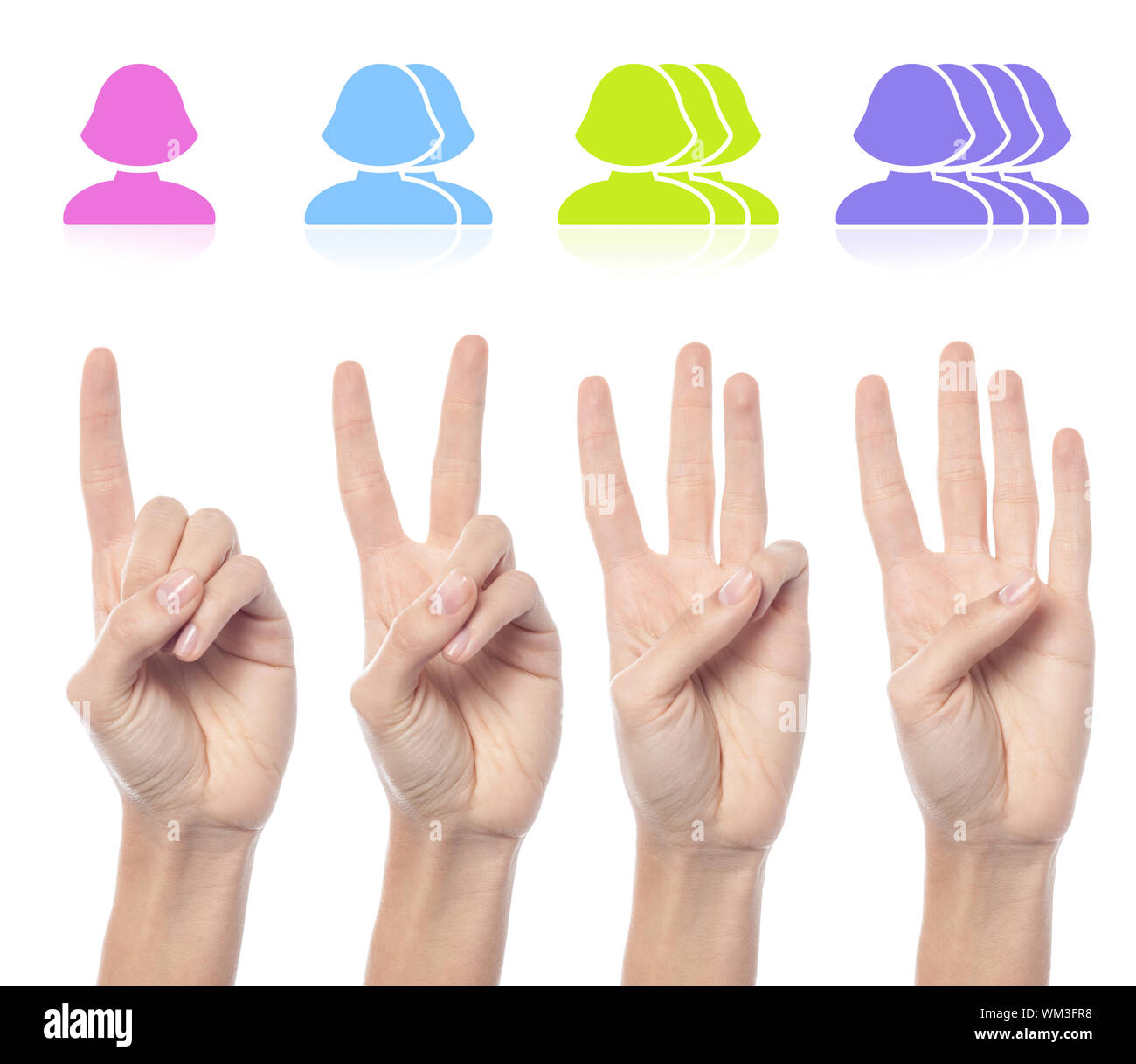 Counting woman hands with female smileys Stock Photo - Alamy