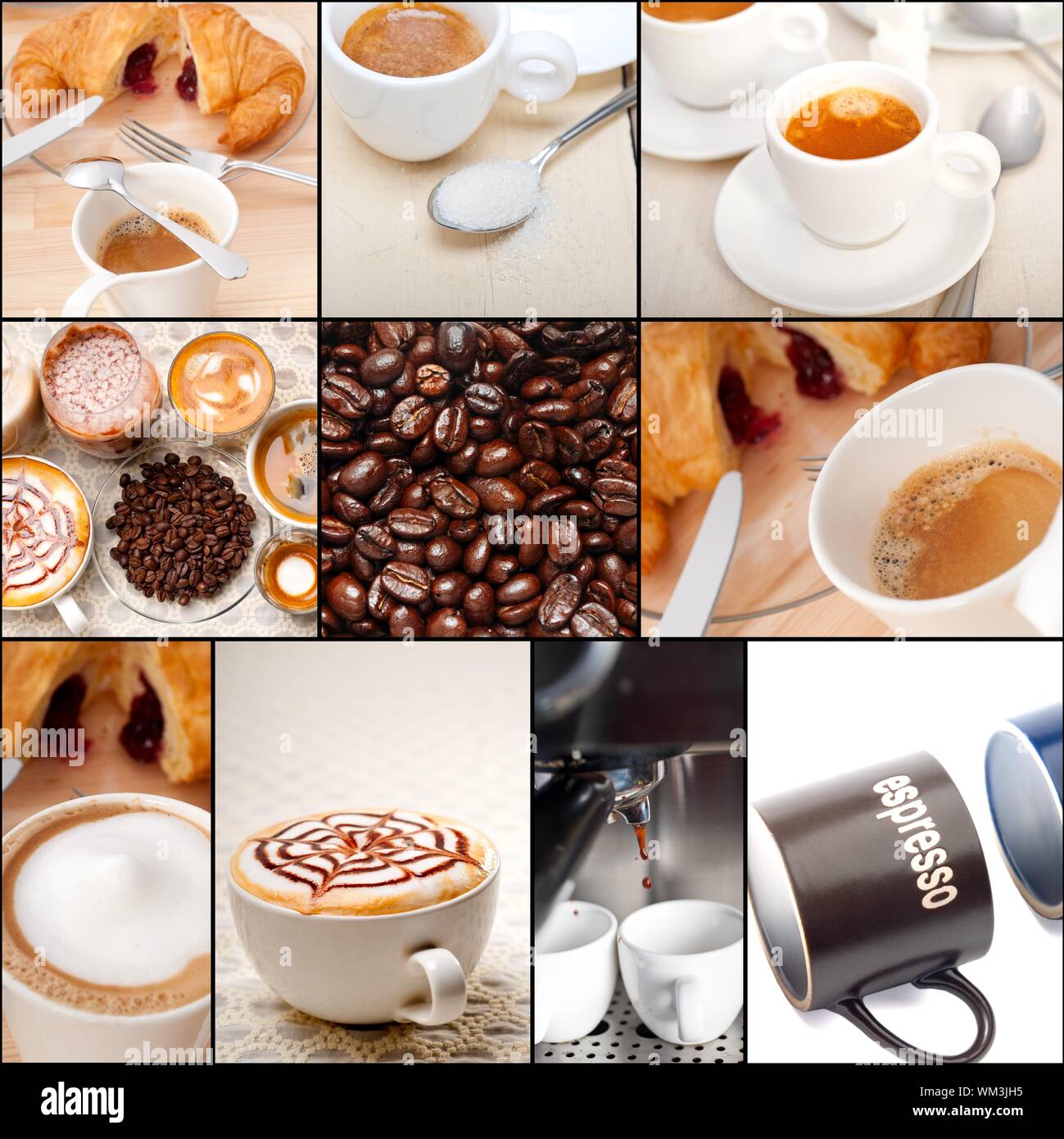 selection of different coffee type on collage composition nested black ...
