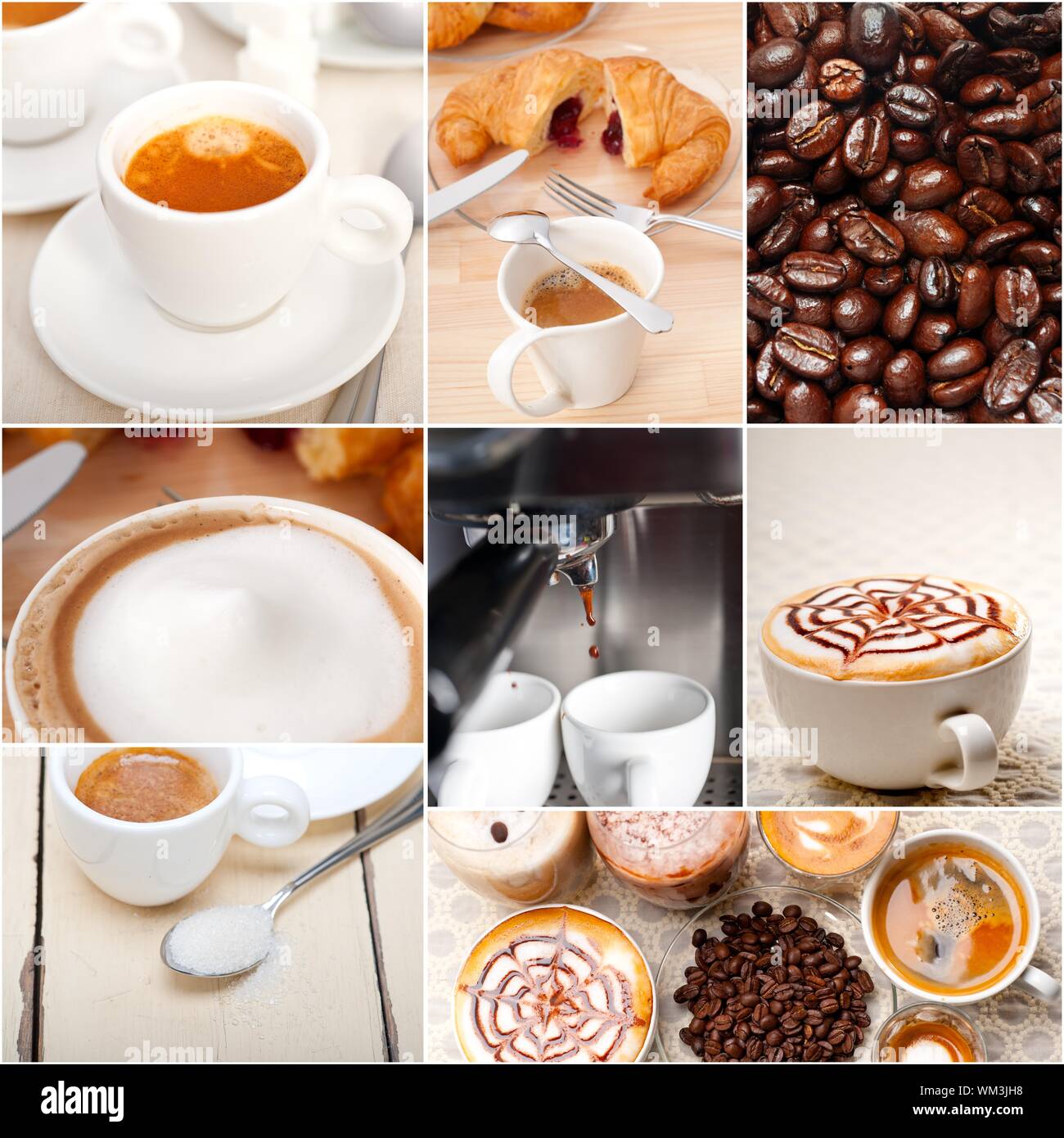 selection of different coffee type on collage composition nested white ...
