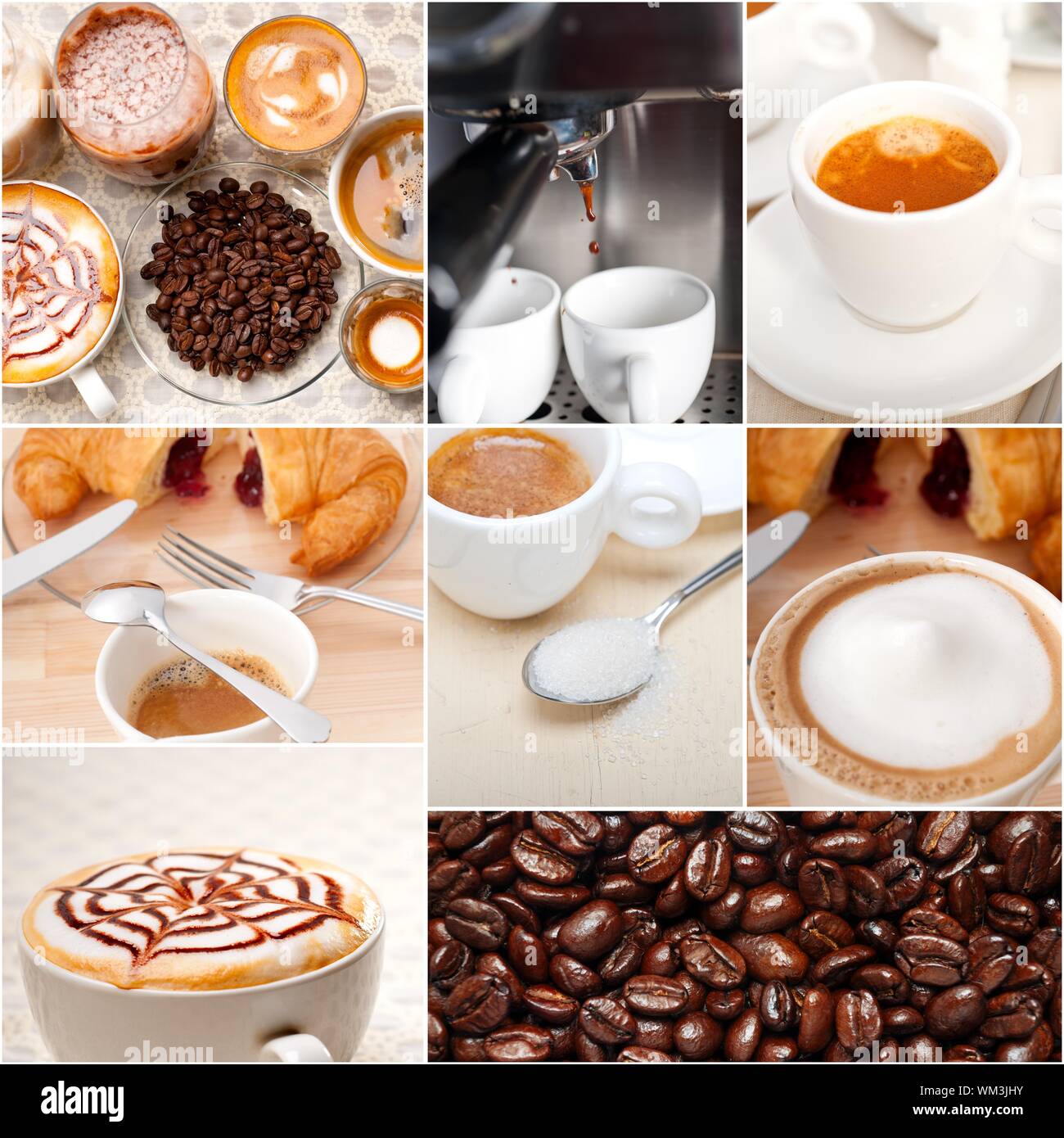 selection of different coffee type on collage composition nested white ...