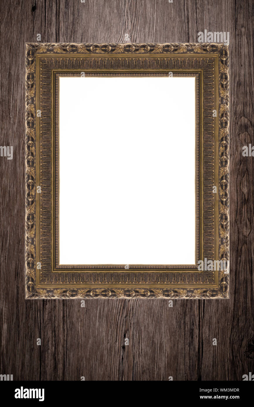 Old picture frame on vintage wood wall Stock Photo - Alamy