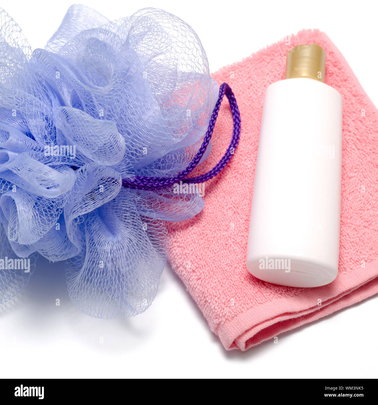 bath puff liquid soap and towel Stock Photo - Alamy
